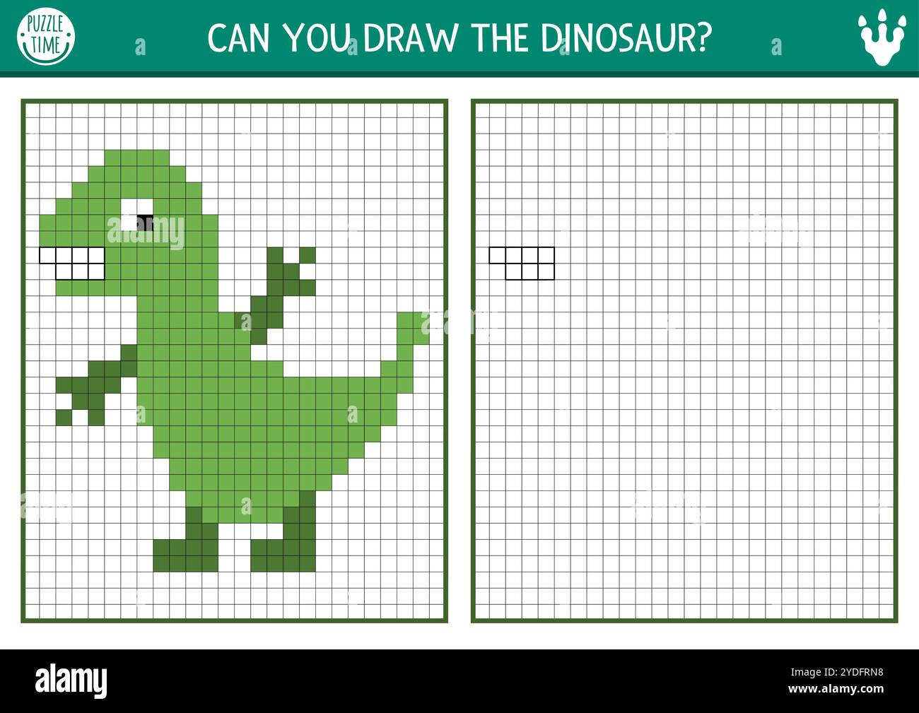 Draw the dinosaur by pixel grid. Vector prehistoric drawing practice ...