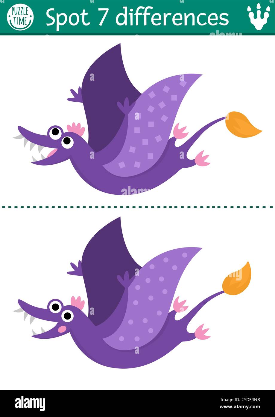 Find differences game for children. Dinosaur educational activity with ...