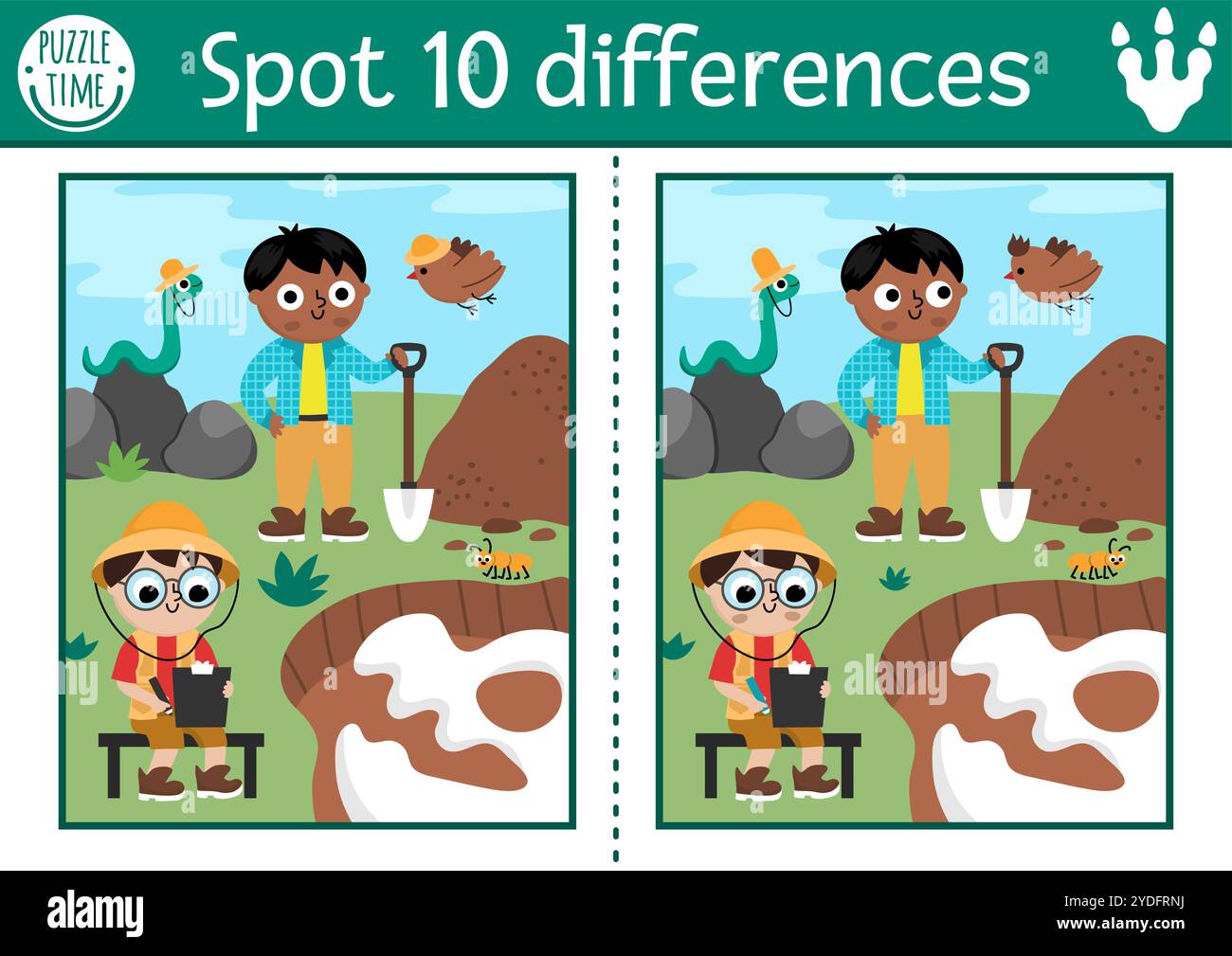 Find differences game for children. Dinosaur educational activity with ...