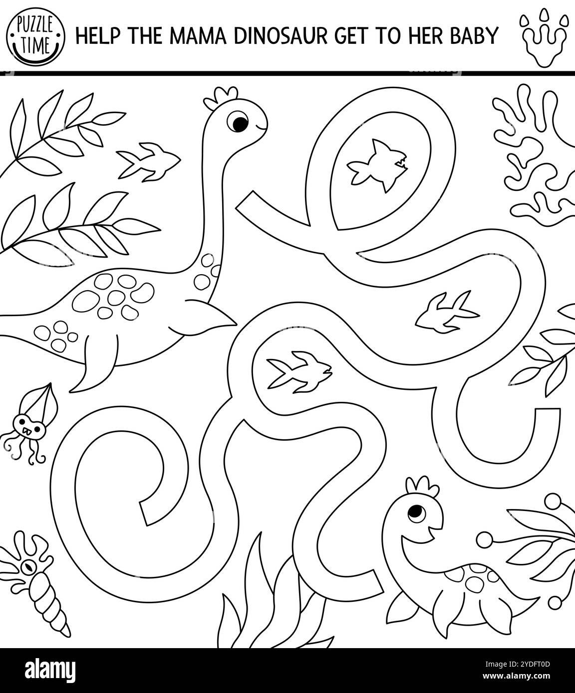 Black and white dinosaur maze for kids with ancient world landscape ...