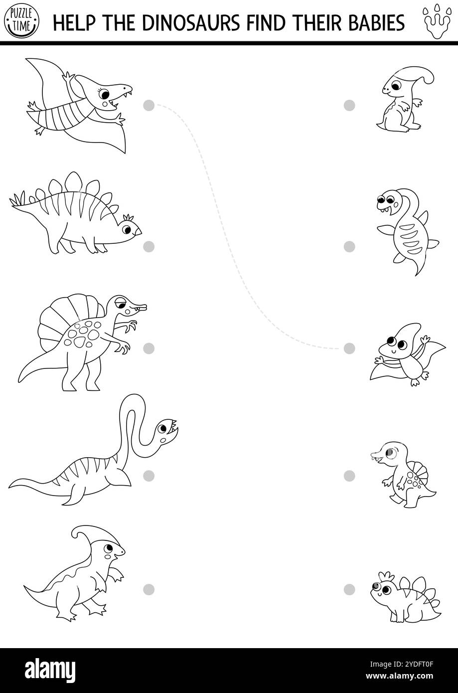 Black and white dinosaur matching activity with animals and babies ...