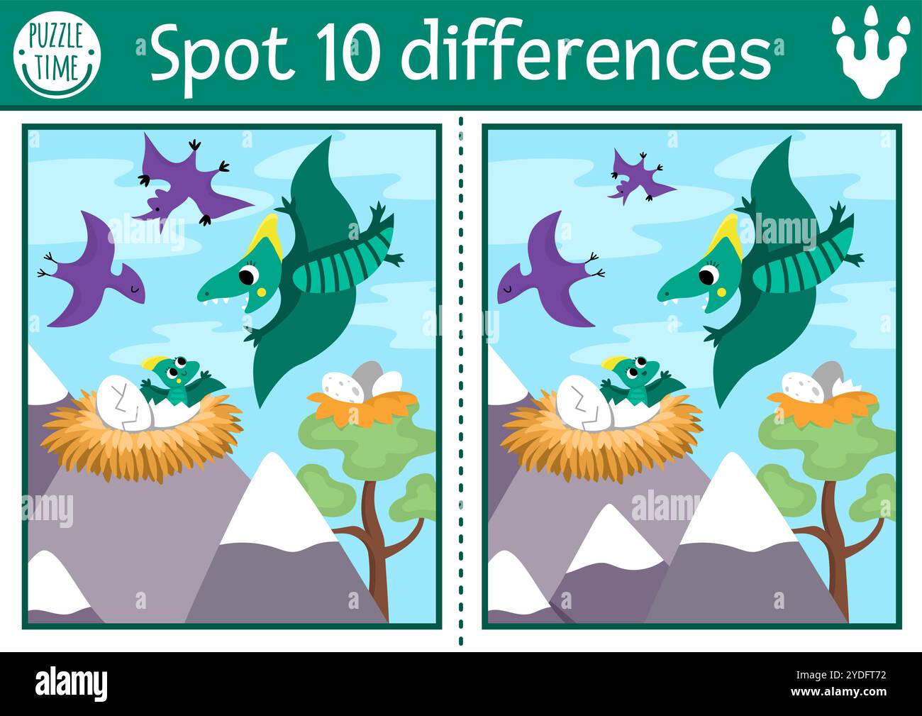 Find differences game for children. Dinosaur educational activity with ...