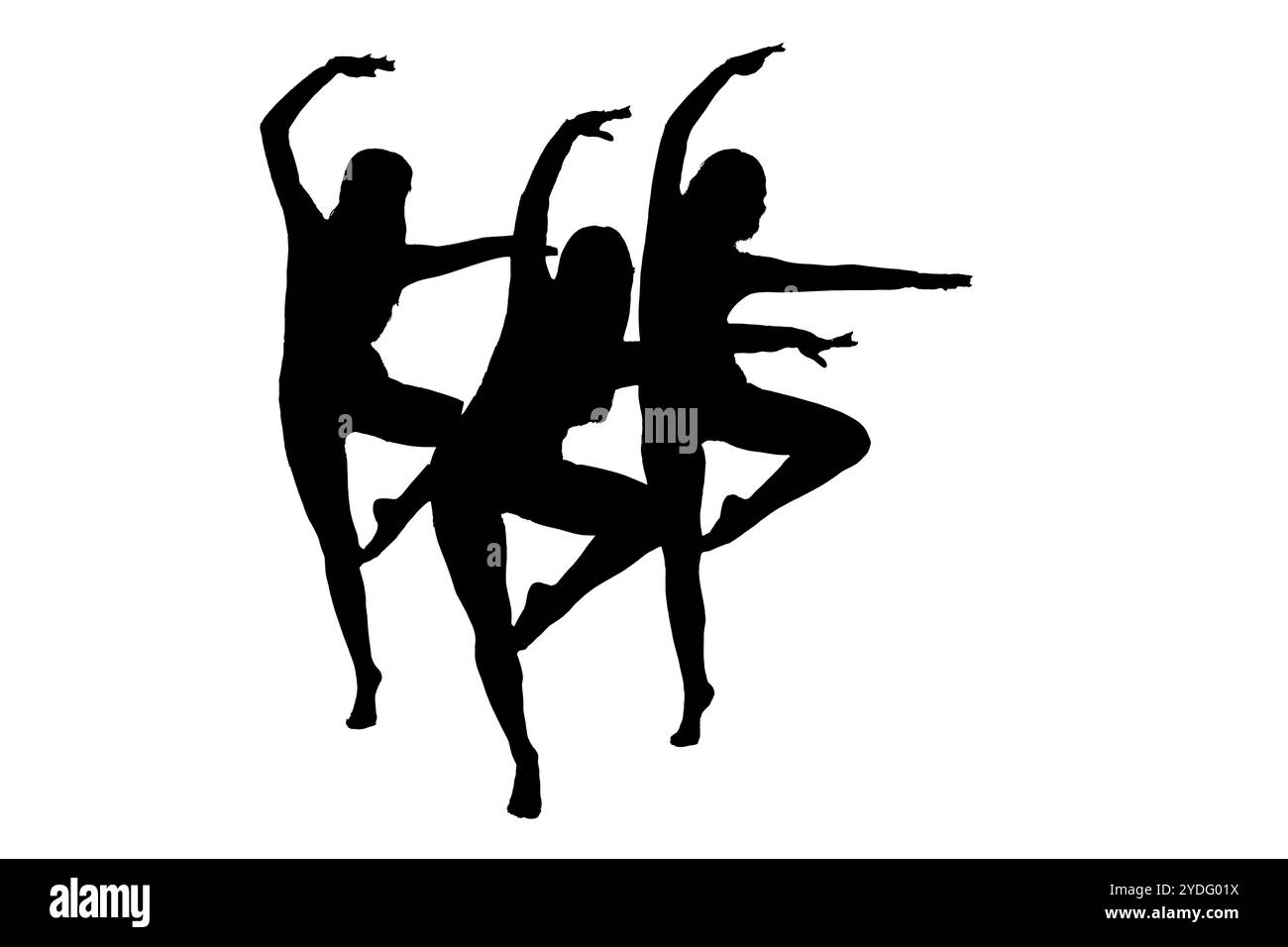 Three women dancing gracefully on a white background, a captivating ...