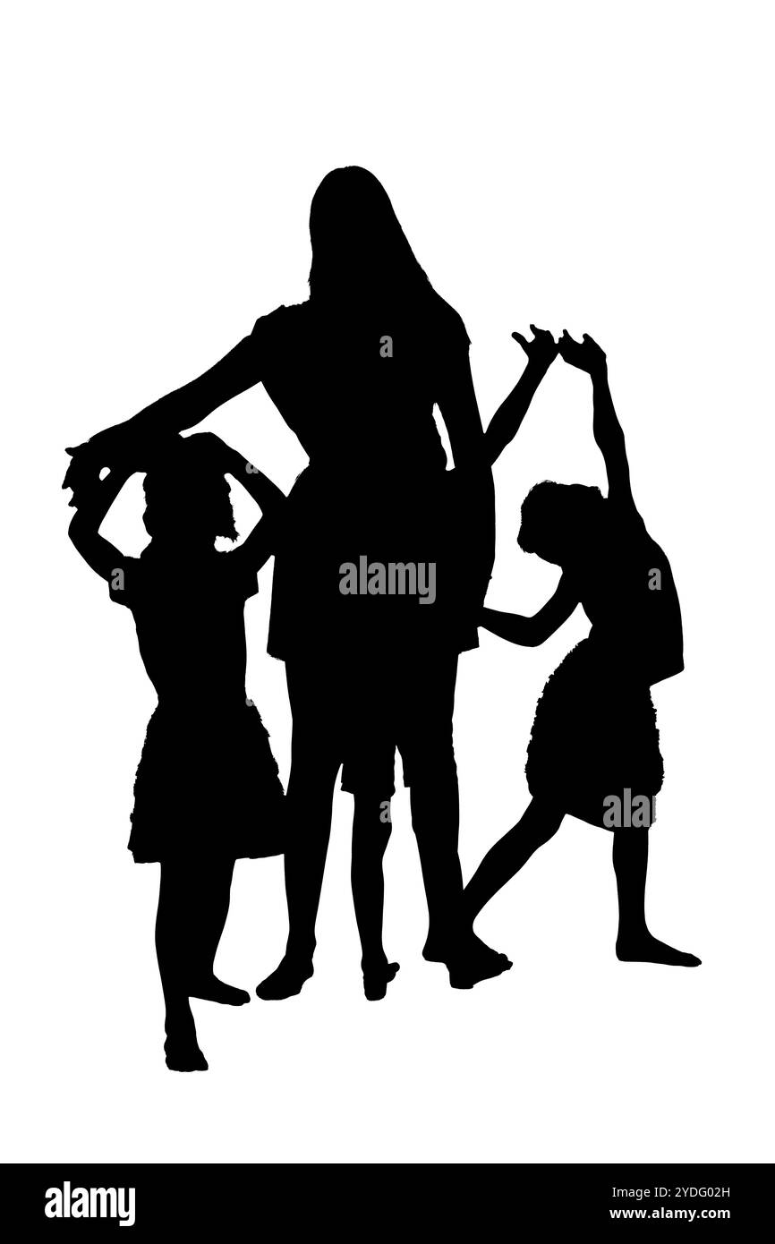 A distinctive silhouette of a woman along with two cheerful children ...