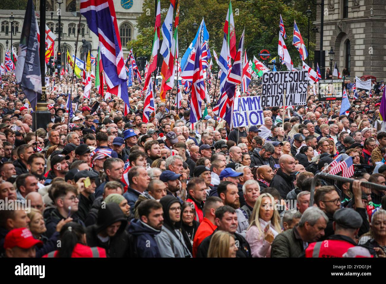 London, UK. 26th Oct, 2024. Crowds of protesters are at the Parliament ...