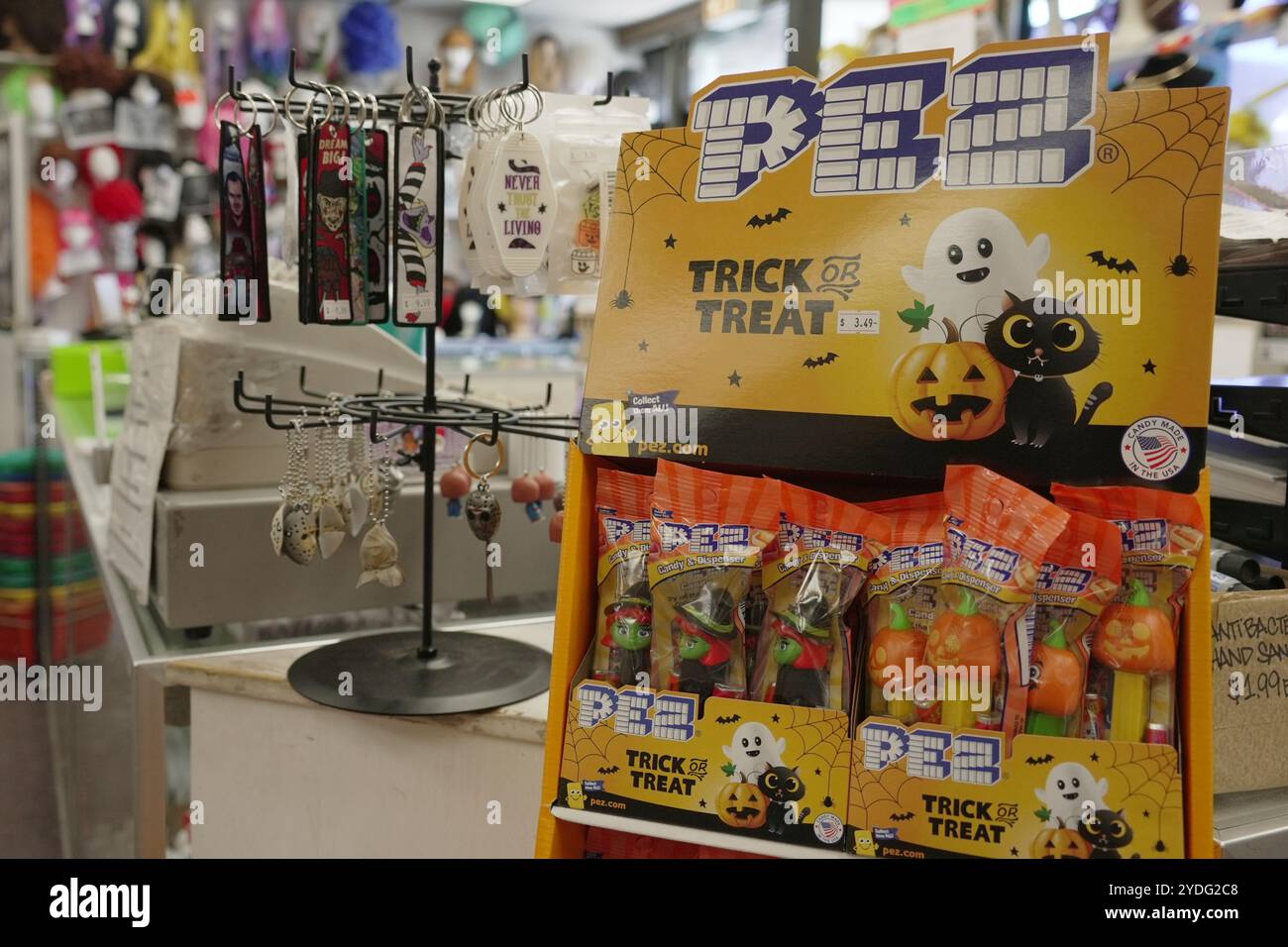 Candy and Halloween trinkets sit on the counter at a store in Chicago ...
