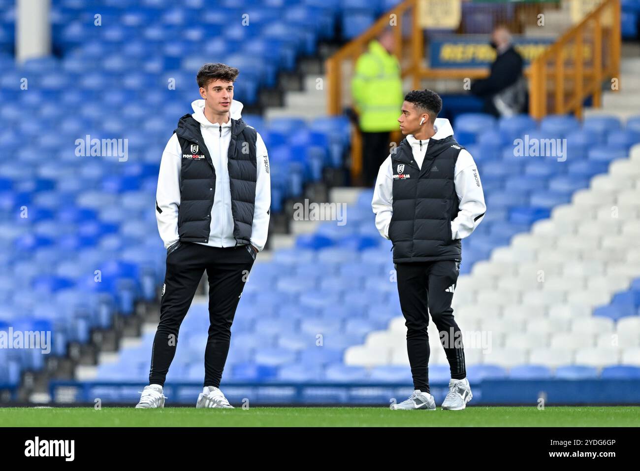Fulham players inspect the pitch ahead of the Premier League match ...