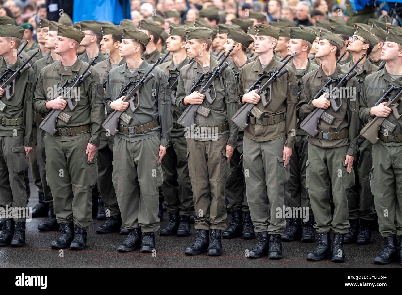 Recruits marching in before their swearing-in ceremony during ...