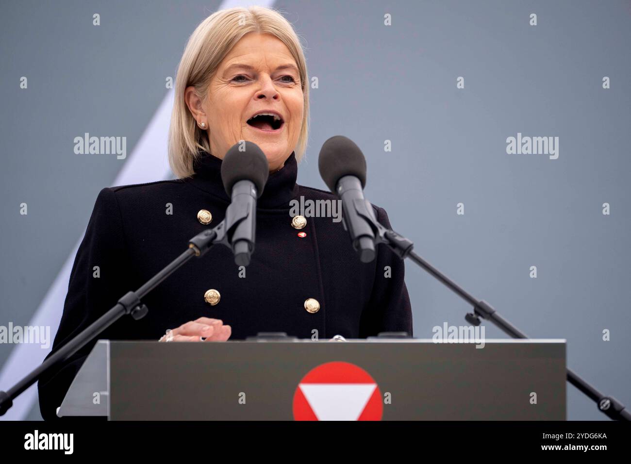 Austrian minister of defense KLAUDIA TANNER speaking during ...