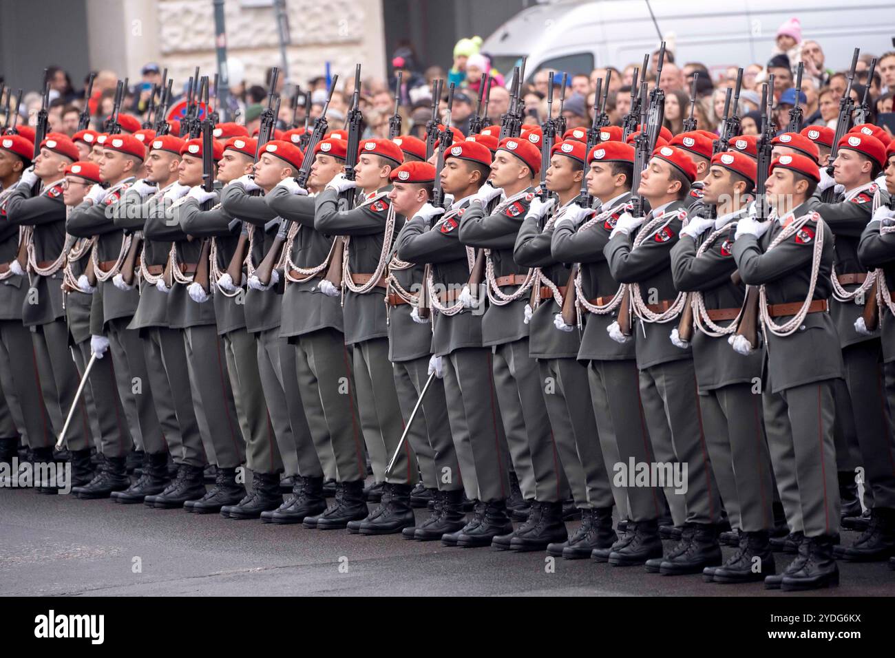 Recruits marching in before their swearing-in ceremony during ...