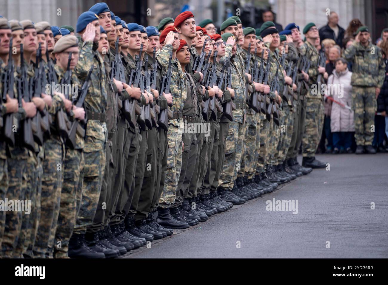Recruits marching in before their swearing-in ceremony during ...