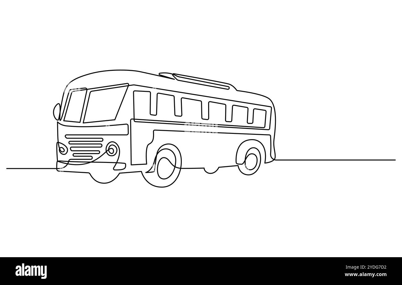 continuous one line drawing of a beautiful school bus. educational ...