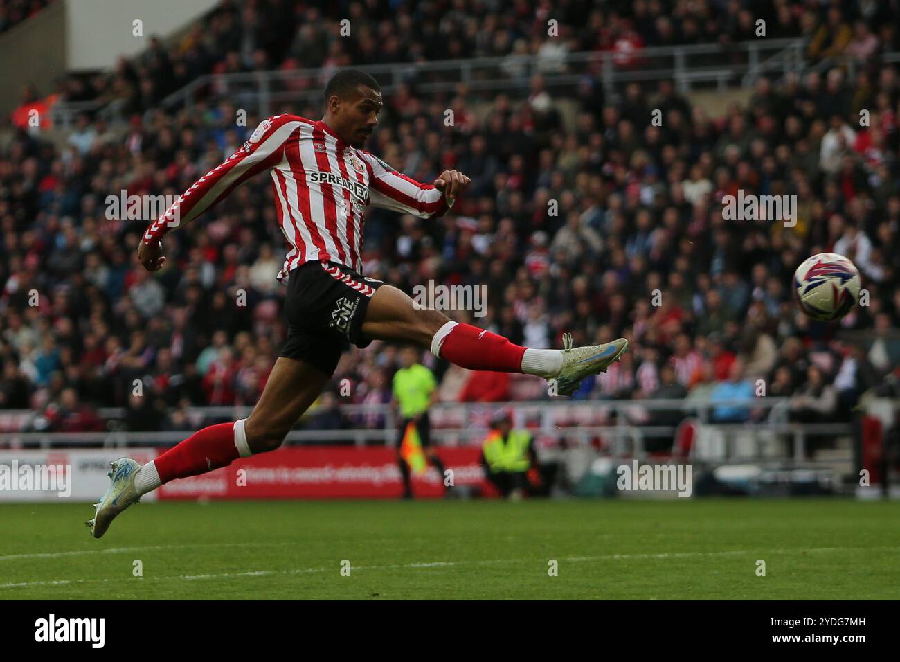 Sunderland's Wilson Isidor scores Sunderland’s second during the Sky Bet Championship match ...