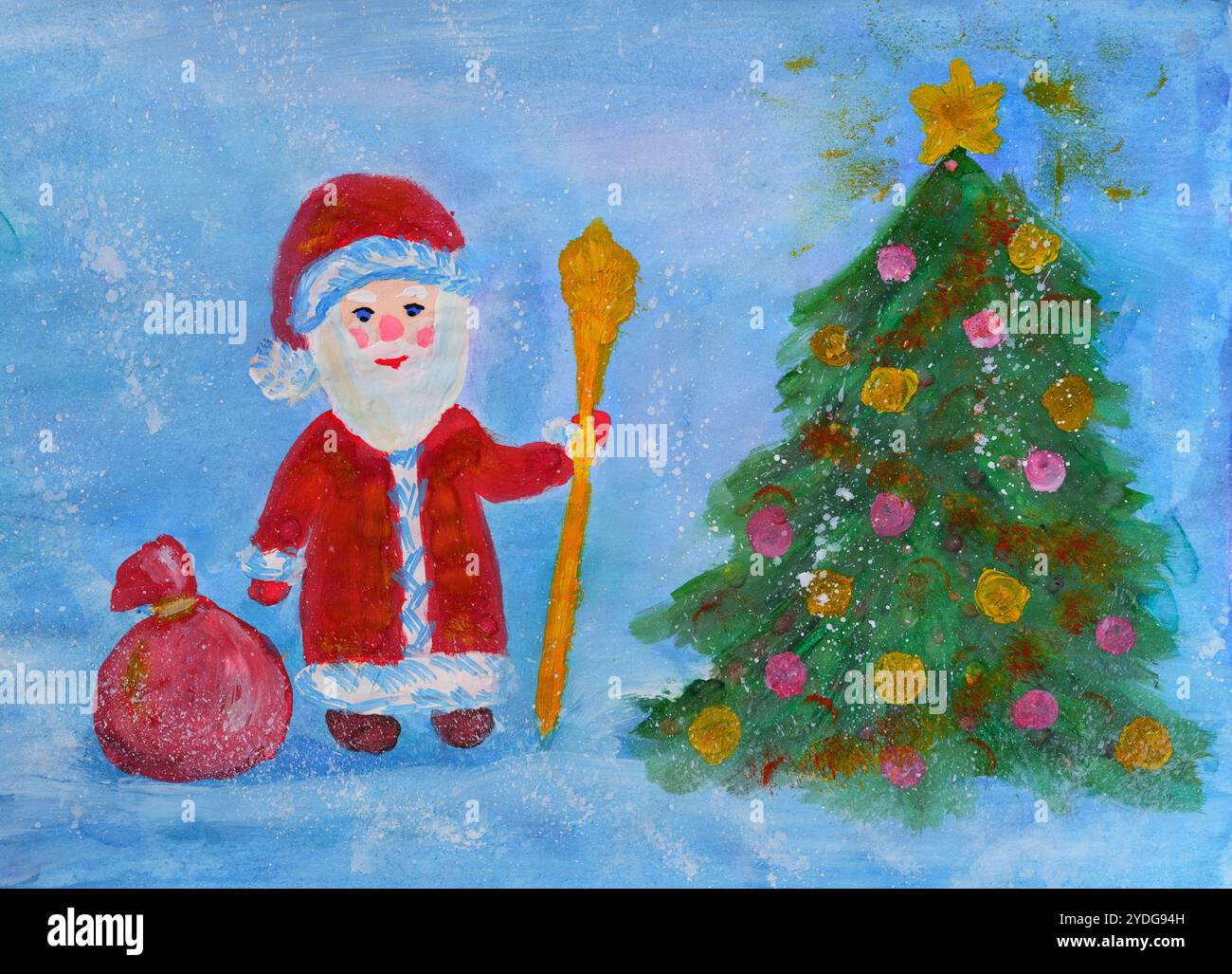 Watercolor painting decorated christmas tree hi-res stock photography ...