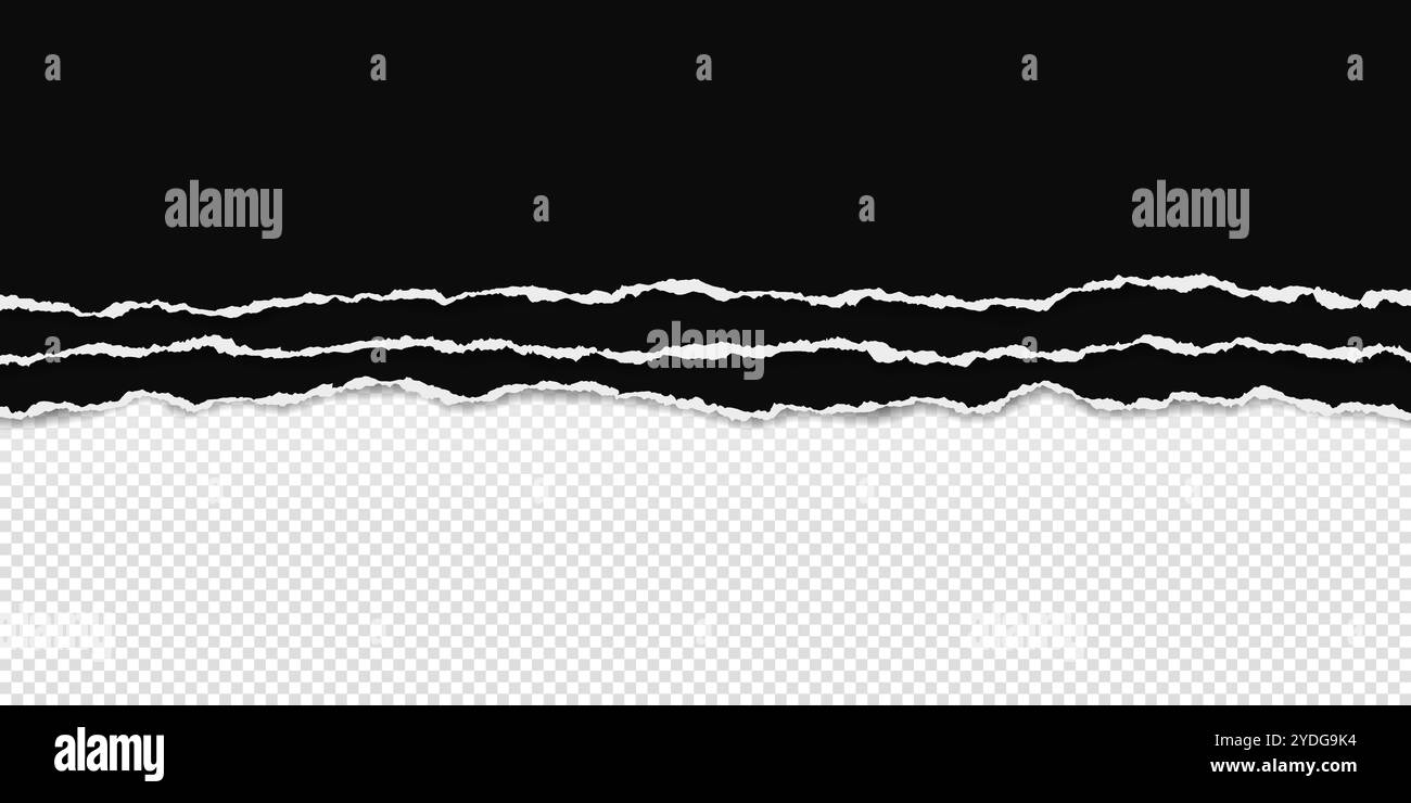 Black piece of paper with torn edges and soft shadow are on transparent ...