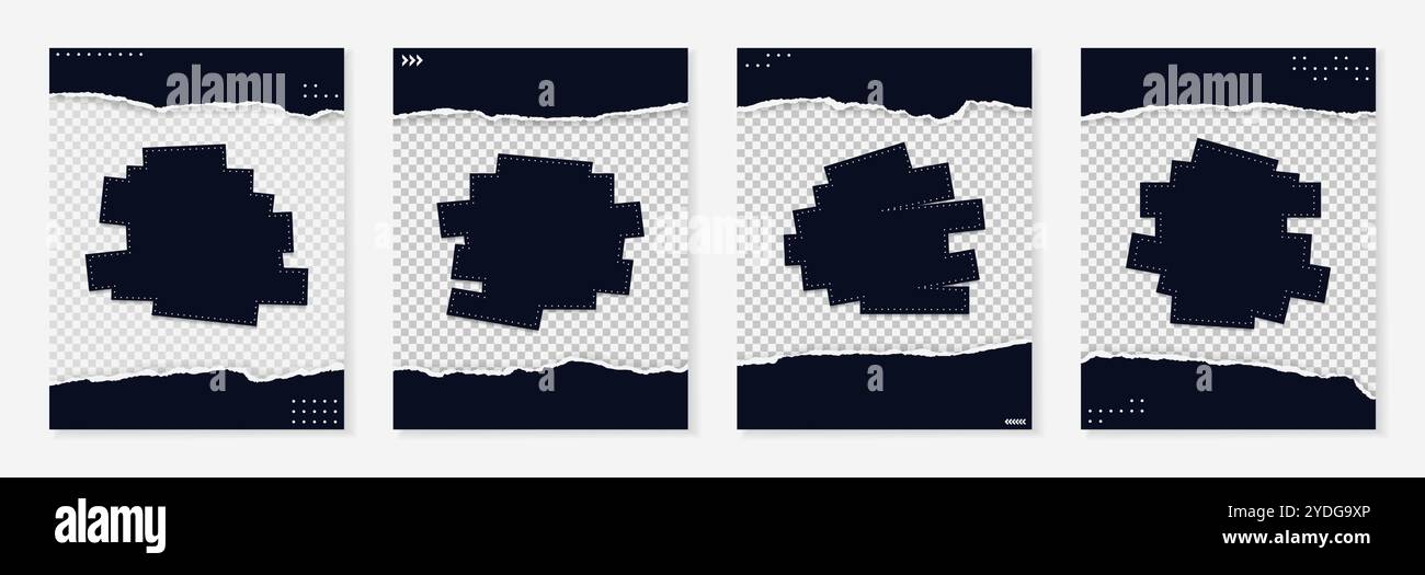 Set of flyers, banners made from torn black paper for notes, ad ...