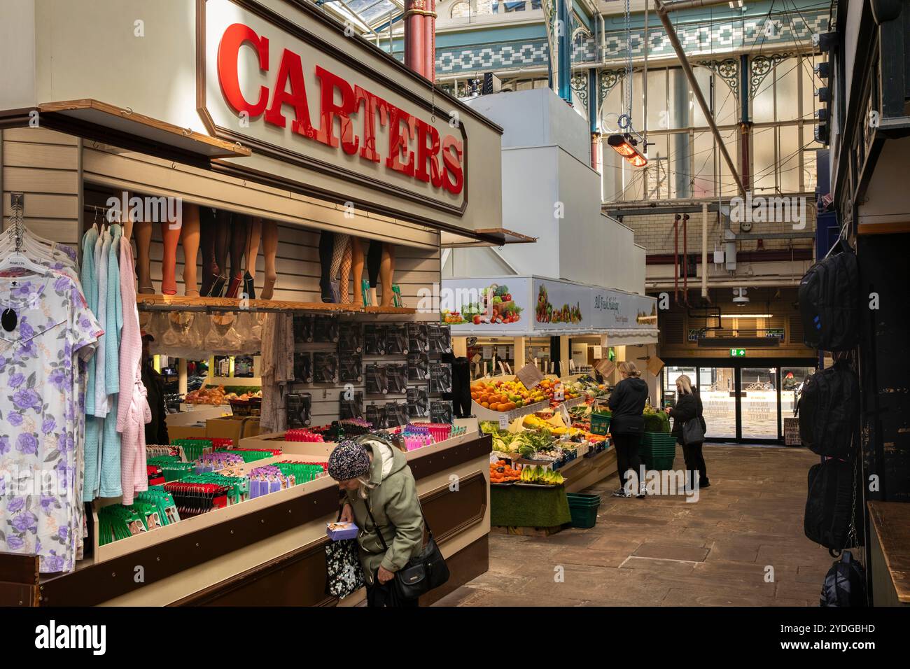 UK, England, Yorkshire, Halifax, Town Centre, Borough Market, stalls ...