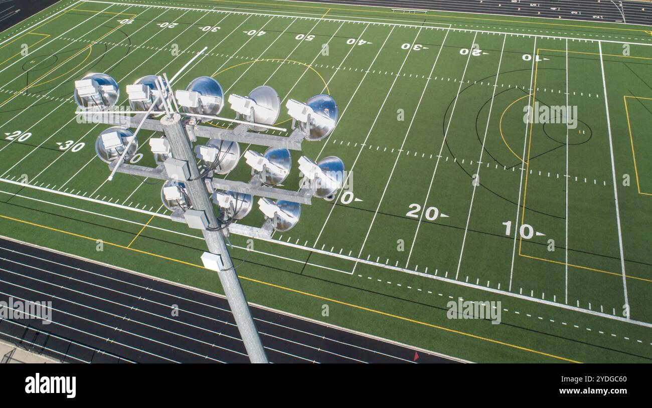 Aerial View of Football Field with Stadium Lights Stock Photo - Alamy