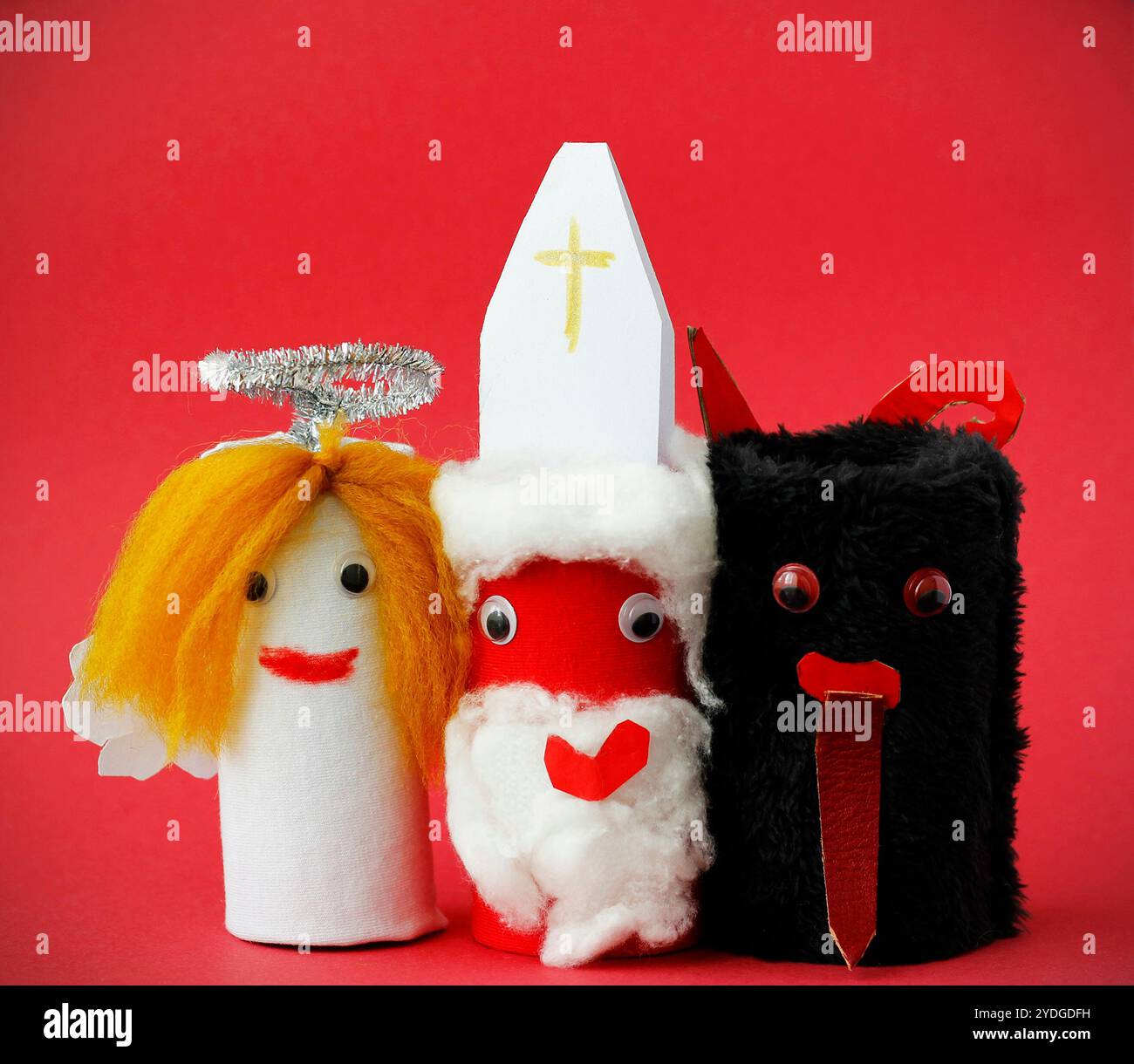 Saint Nicholas, Angel and Devil made by a child from toilet paper roll ...