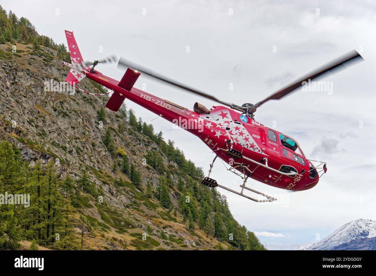 Air Zermatt in Zermatt, Wallis, Switzerland. Helicopter Ecureuil H125 ...