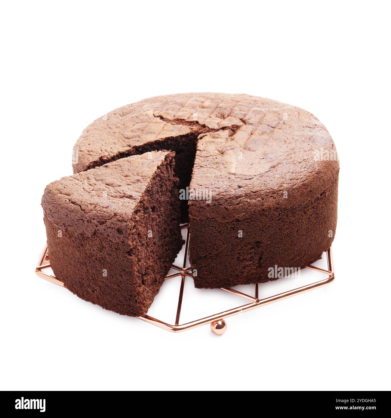 Cut chocolate sponge cake isolated on white Stock Photo - Alamy