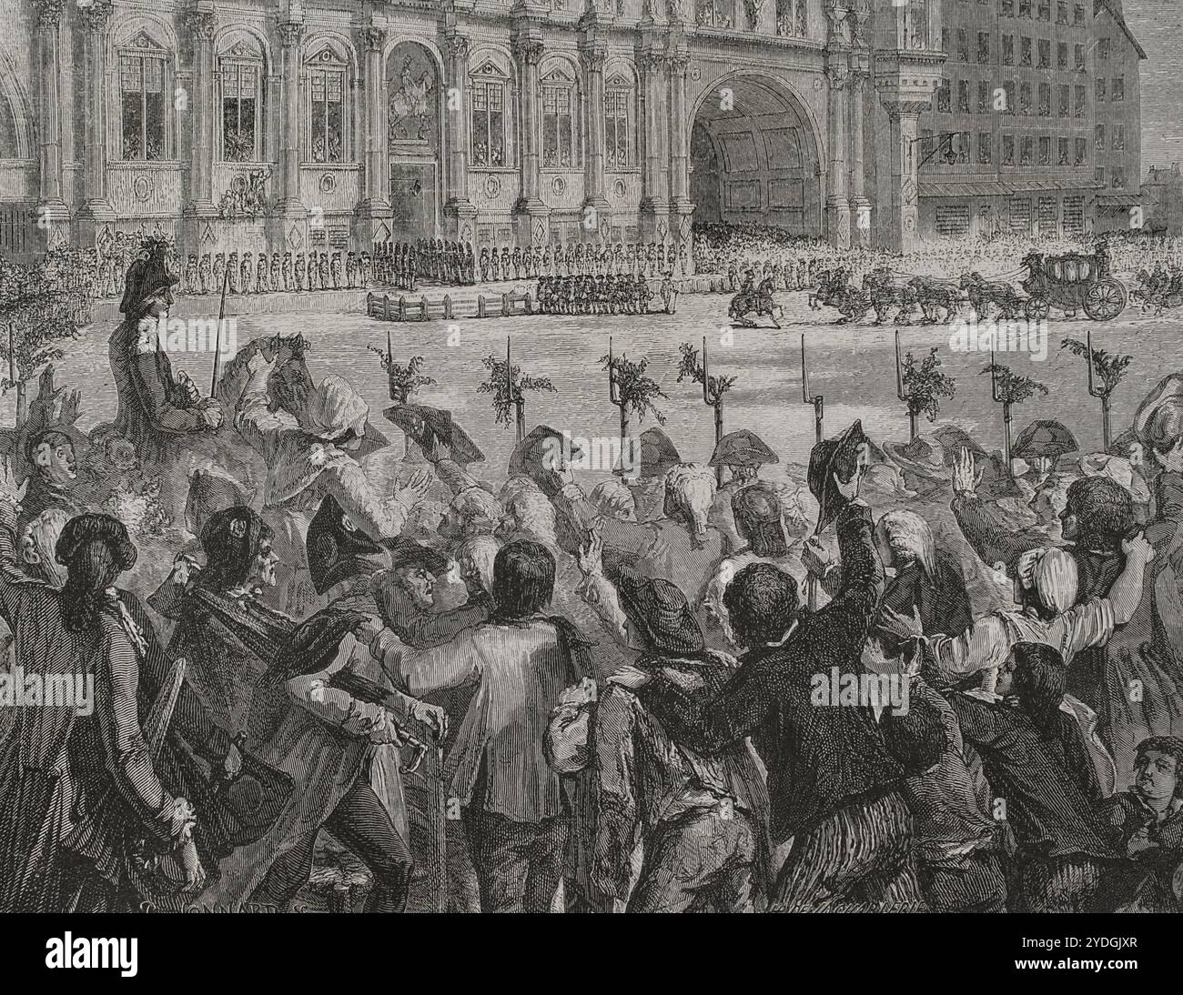 French Revolution. King Louis XVI (1754-1793) arriving at the town hall ...