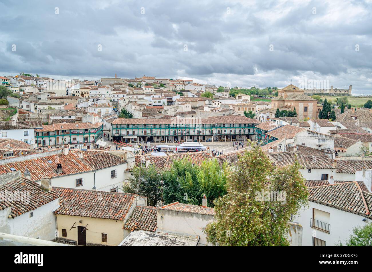 Aerial view of the village of Chinchon, Community of Madrid, Spain ...