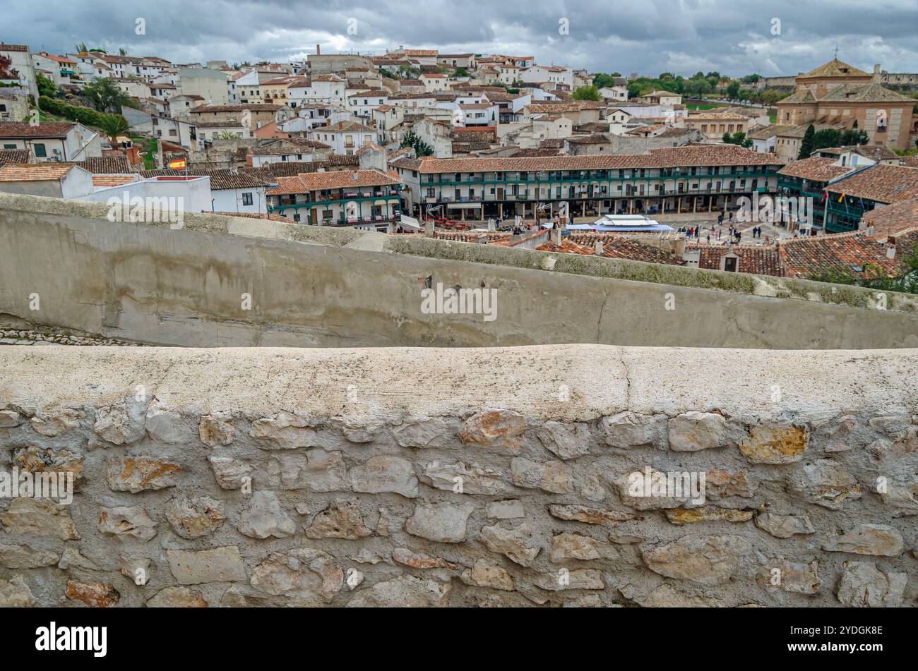 Aerial view of the village of Chinchon, Community of Madrid, Spain ...