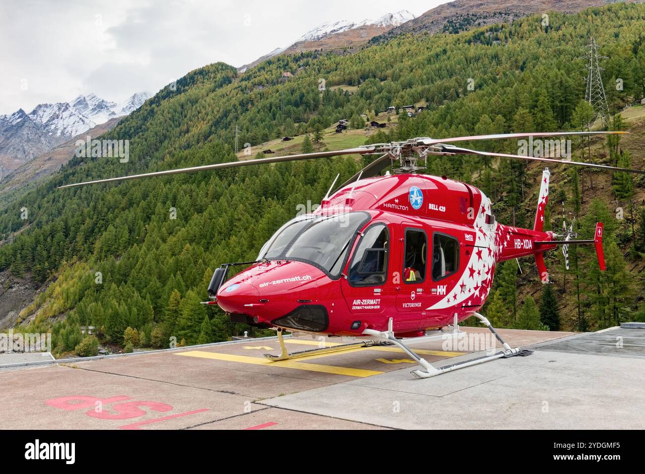 Air Zermatt in Zermatt, Wallis, Switzerland. Helicopter Bell 429 at ...