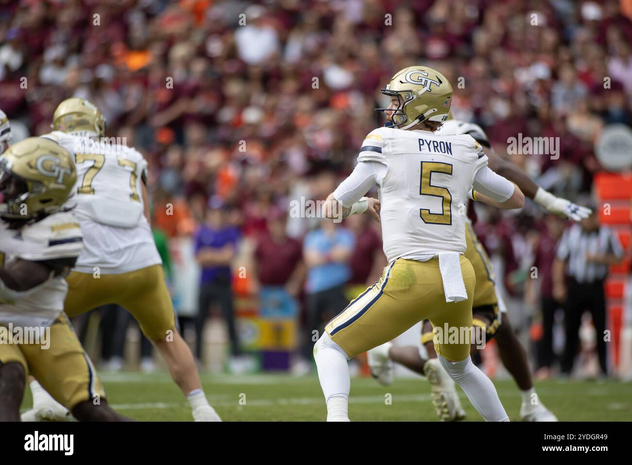 Blacksburg, VA, USA. 26th Oct, 2024. Georgia Tech Yellow Jackets quarterback Zach Pyron (5 ...