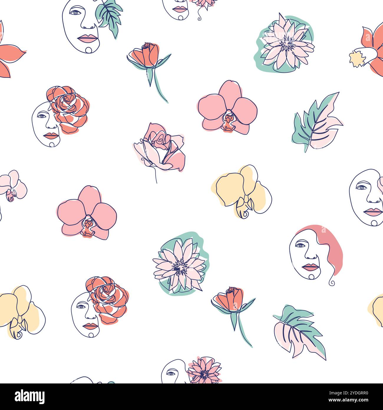 Woman face Continuous line seamless pattern. Abstract Female portrait ...