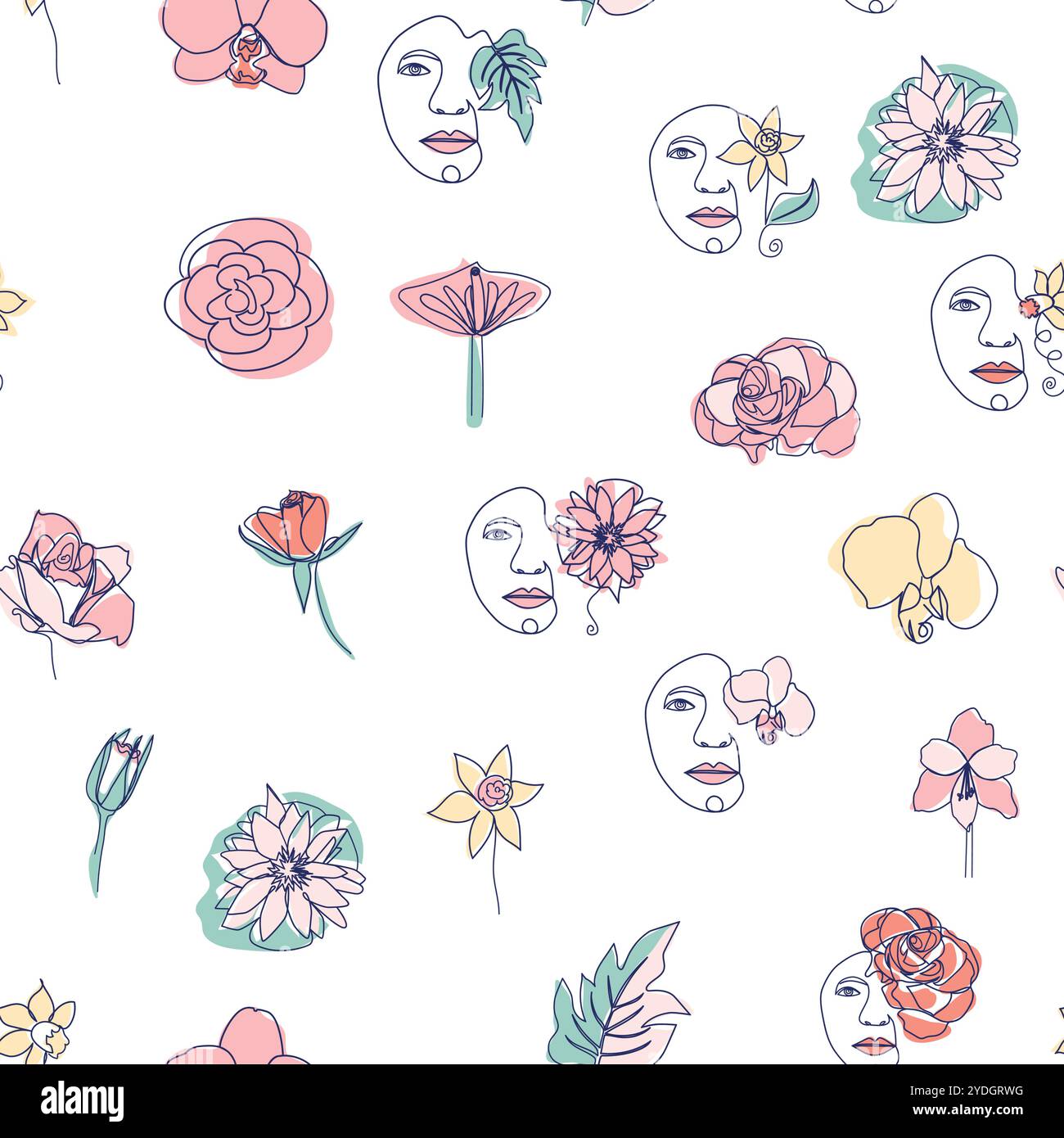 Woman face Continuous line seamless pattern. Abstract Female portrait ...