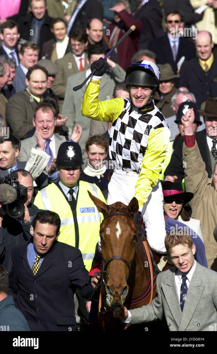 Horse racing jockey Norman Williamson celebrates victory on Monsignor ...