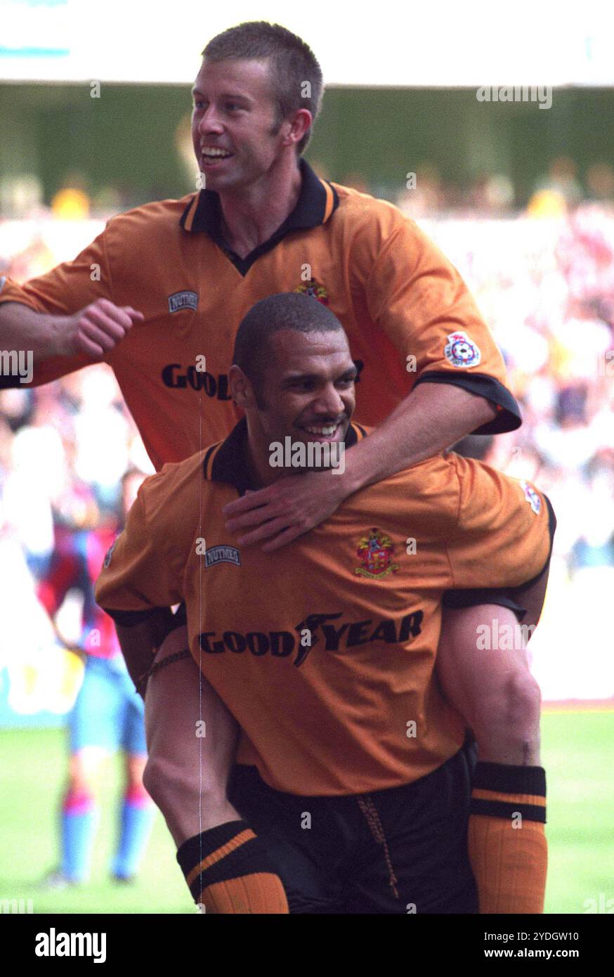 Wolves footballers Don Goodman and Steve Froggatt celebrating goal ...