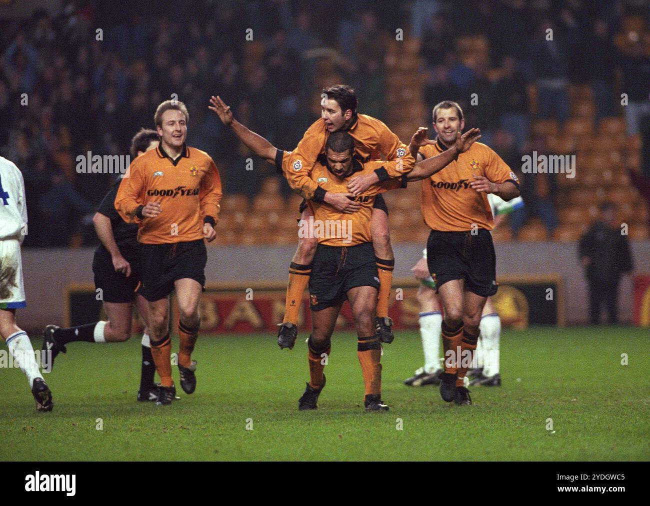 Wolves footballer Don Goodman celebrates his goal with Darren Ferguson ...