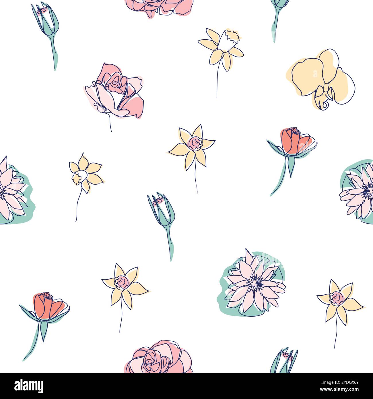 One line seamless modern pattern. flowers modern simplicity vector ...