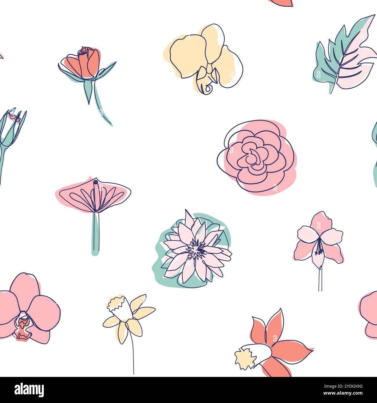 One line seamless modern pattern. flowers modern simplicity vector ...