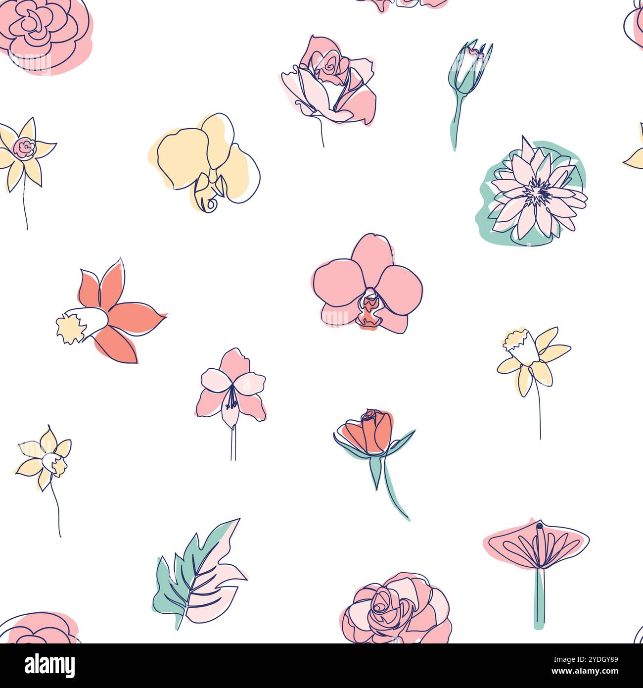 One line seamless modern pattern. flowers modern simplicity vector ...