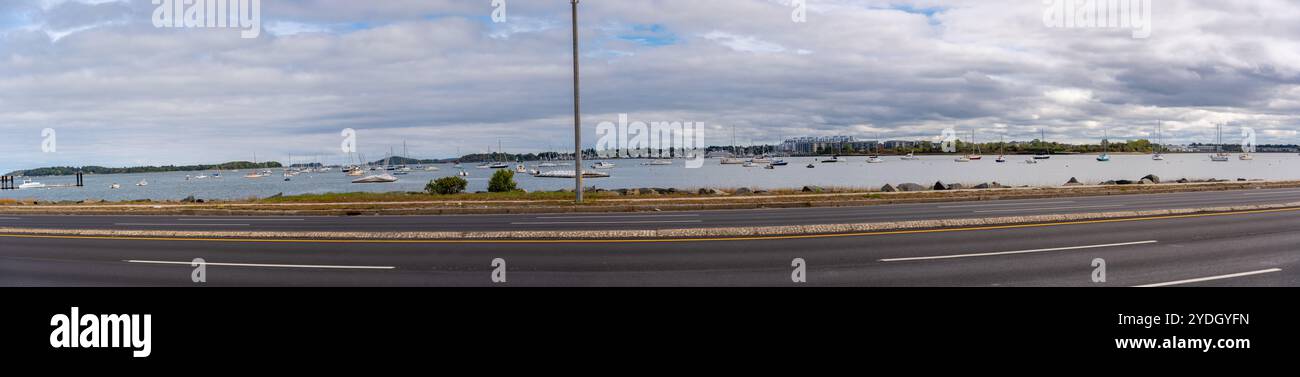 Large Panoramic View From Across Highway of the Boston Bay and Boats ...
