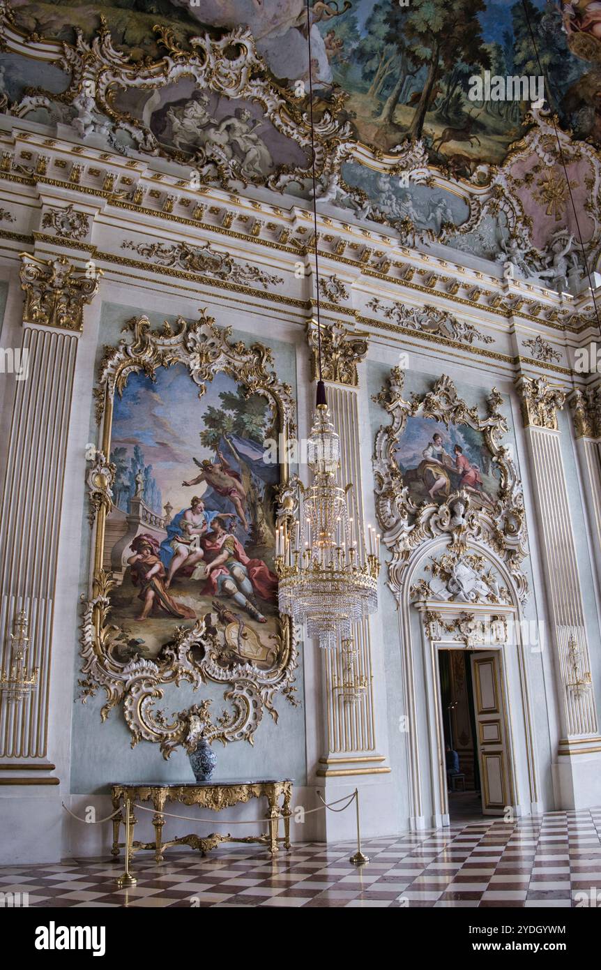 Steinerner Saal Rococo style filled grand hall in Nymphenburg Palace ...