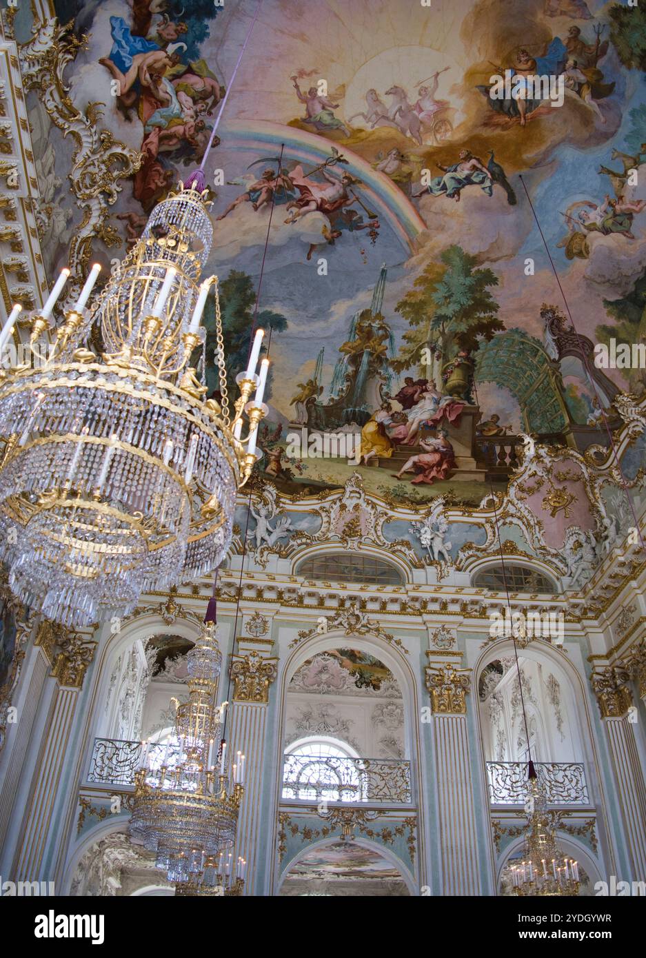 Steinerner Saal Rococo style filled grand hall in Nymphenburg Palace ...