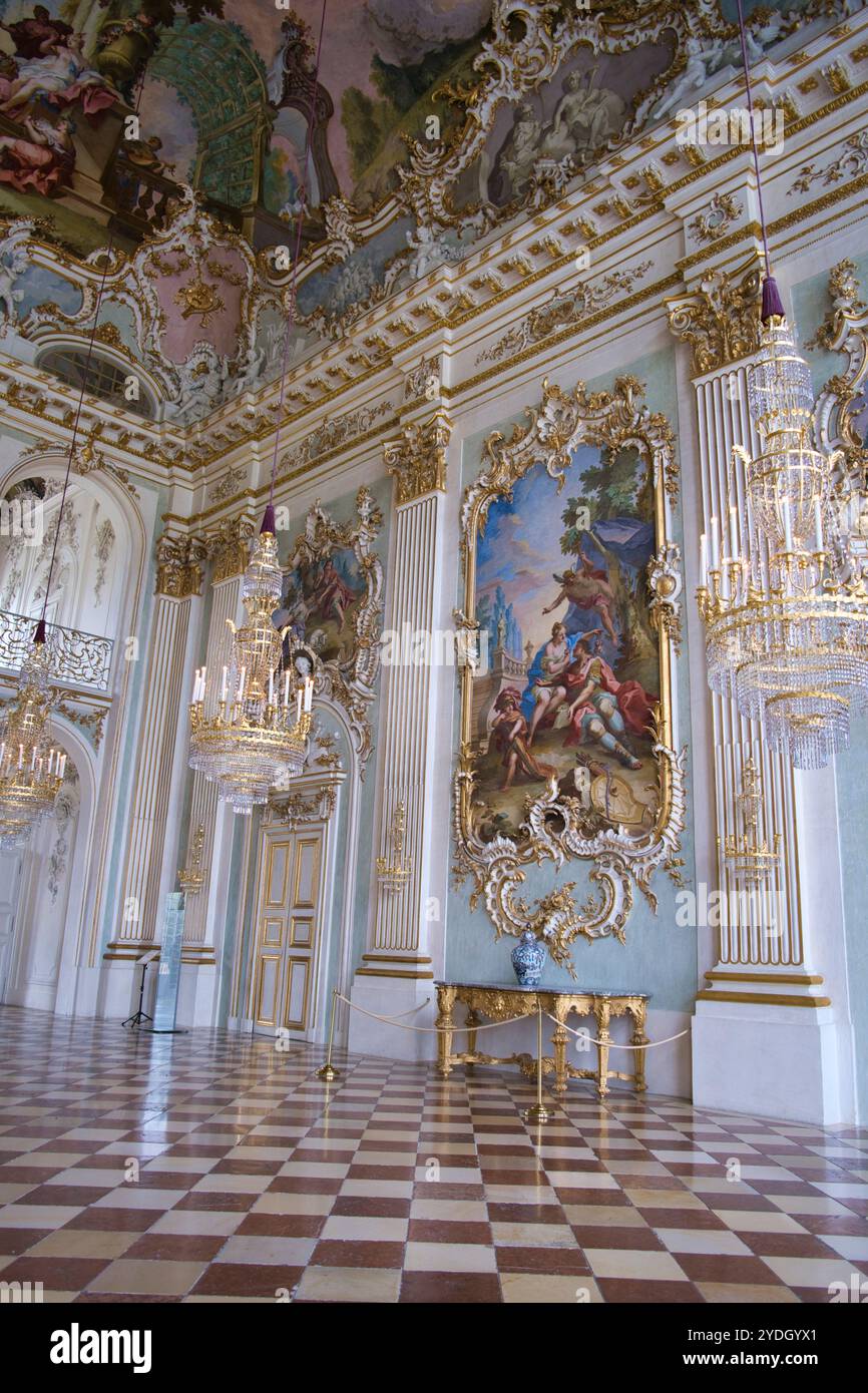 Steinerner Saal Rococo style filled grand hall in Nymphenburg Palace ...