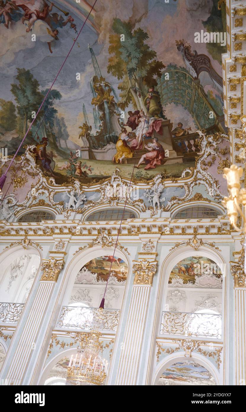 Steinerner Saal Rococo style filled grand hall in Nymphenburg Palace ...