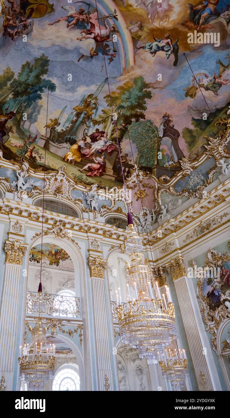 Steinerner Saal Rococo style filled grand hall in Nymphenburg Palace ...
