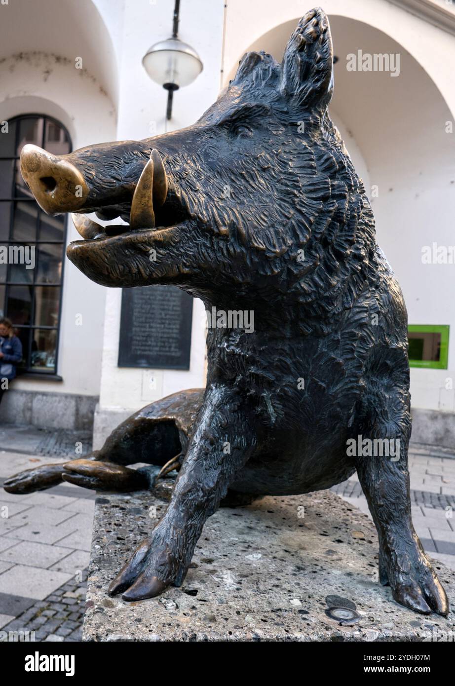 The statues of the wild boar and fish in front of the Hunting and ...