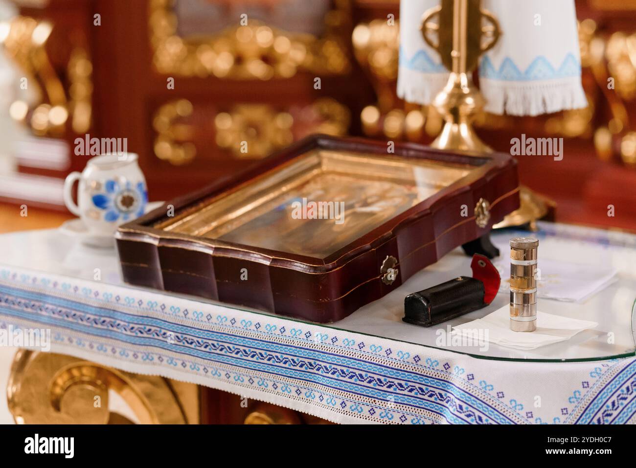 Exquisite Religious Artifacts on an Ornate Table Stock Photo - Alamy