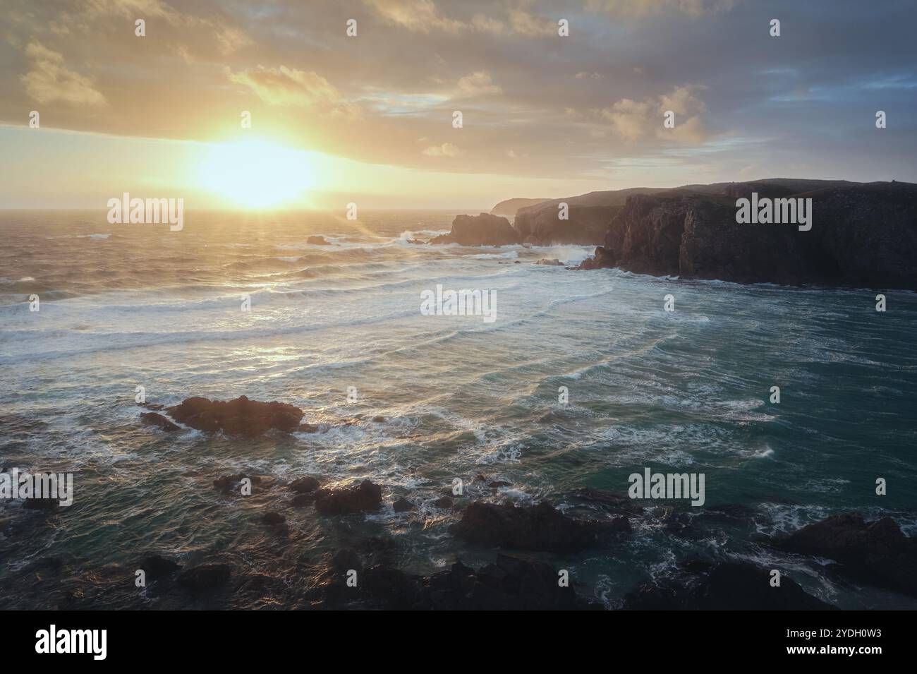 Stunning sunset over the sea at Mangersta beach on the Isle of Lewis in ...