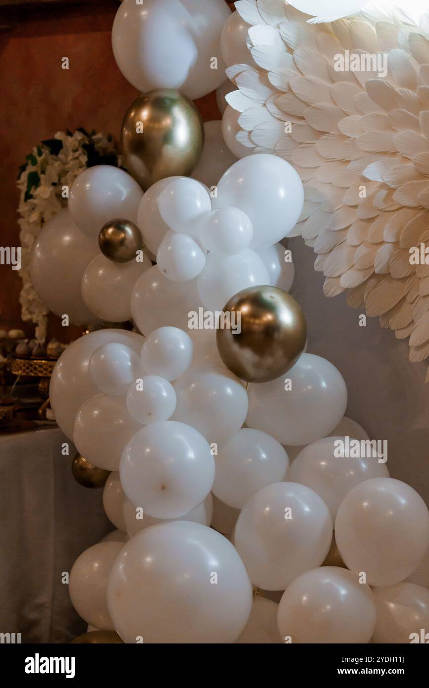Elegant White and Gold Balloon Decor for Celebratory Events Stock Photo ...