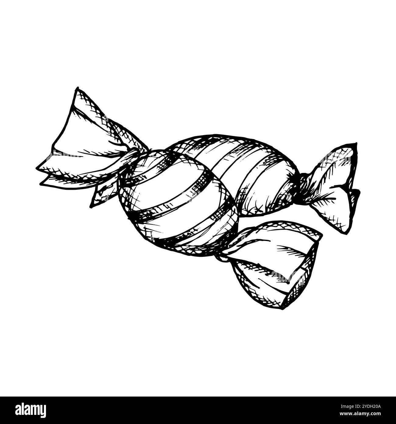 Hand drawn vector illustration of candy in wrapper with stripes ...