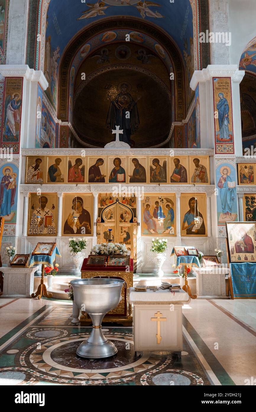 Serene Interior of an Eastern Orthodox Church with Iconostasis and ...